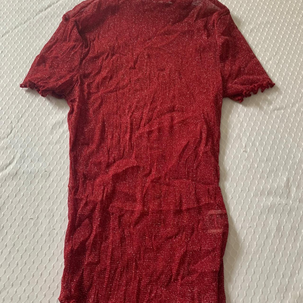 Sparkly red lettuce trim mesh top from Shein. Size S... - Depop