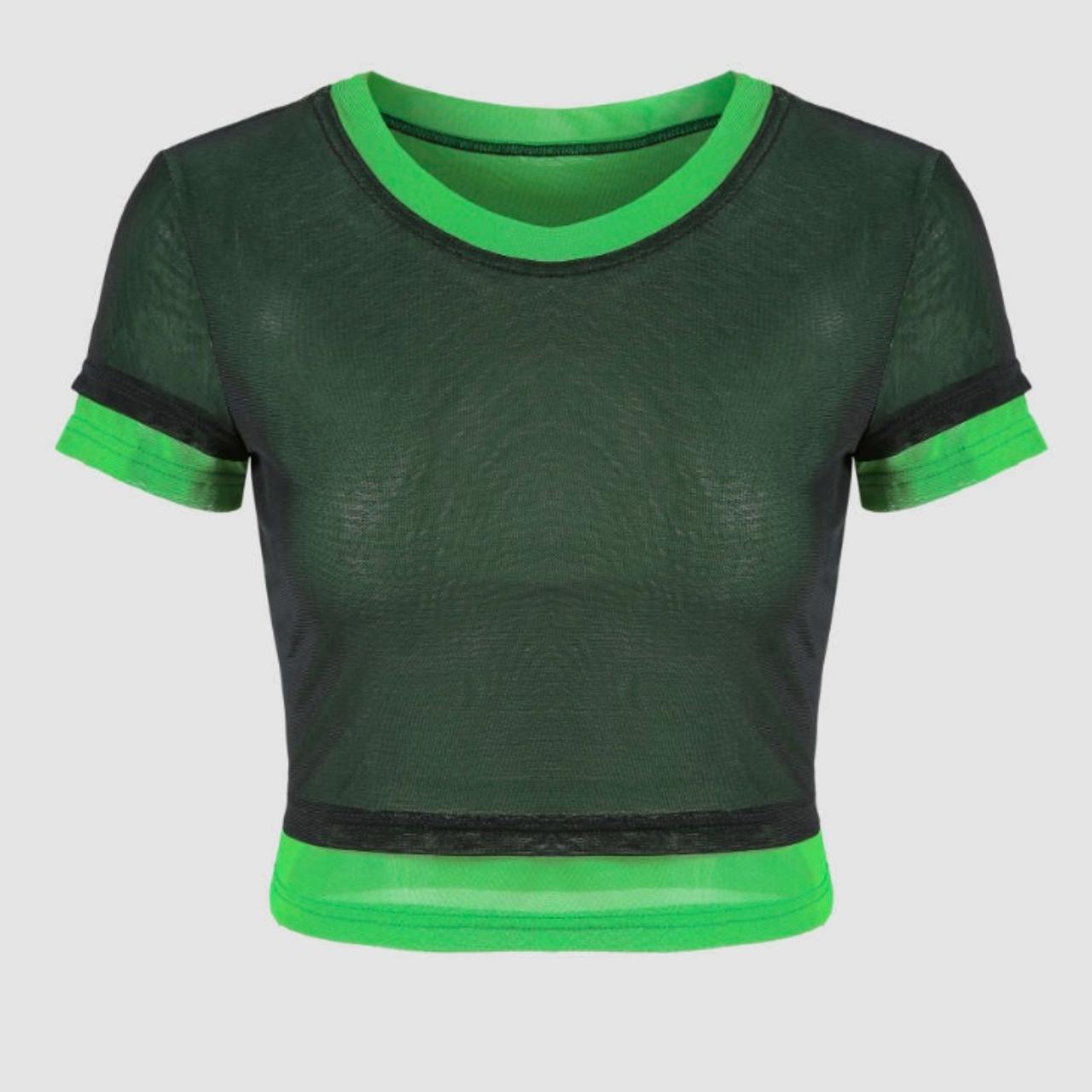 Cider double mesh crop tee top in black and green.... - Depop