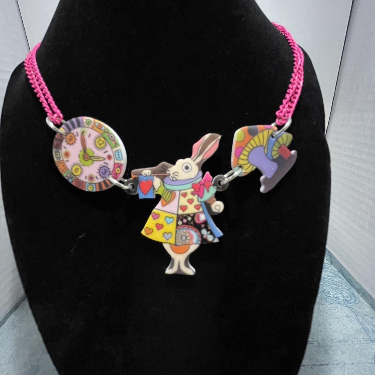 NEW White Rabbit Acrylic Necklace Beautiful Alice... - Depop