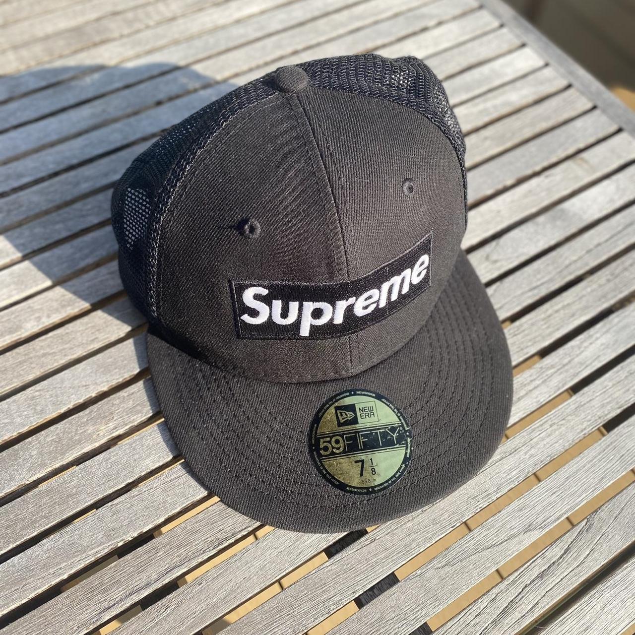 Supreme Box Logo Mesh Back New Era Fitted Cap 100%... - Depop