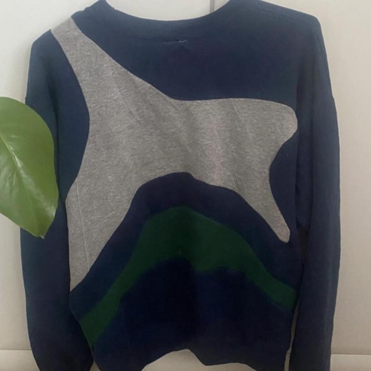 REWORKED NIKE navy, grey and green jumper / crew... - Depop