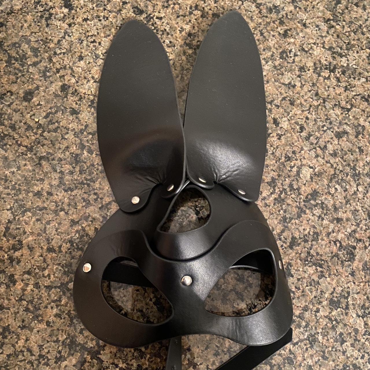 Black rabbit leather mask with silver studs. Perfect... - Depop