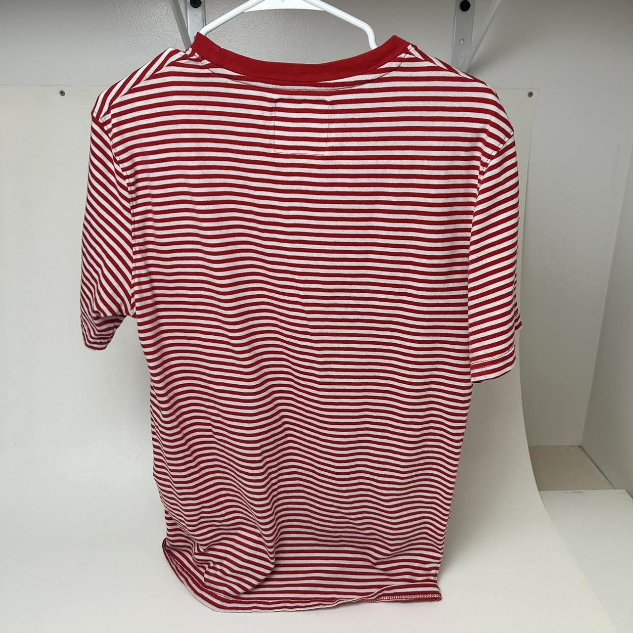 Medium, zine, red and white striped tee! - Depop