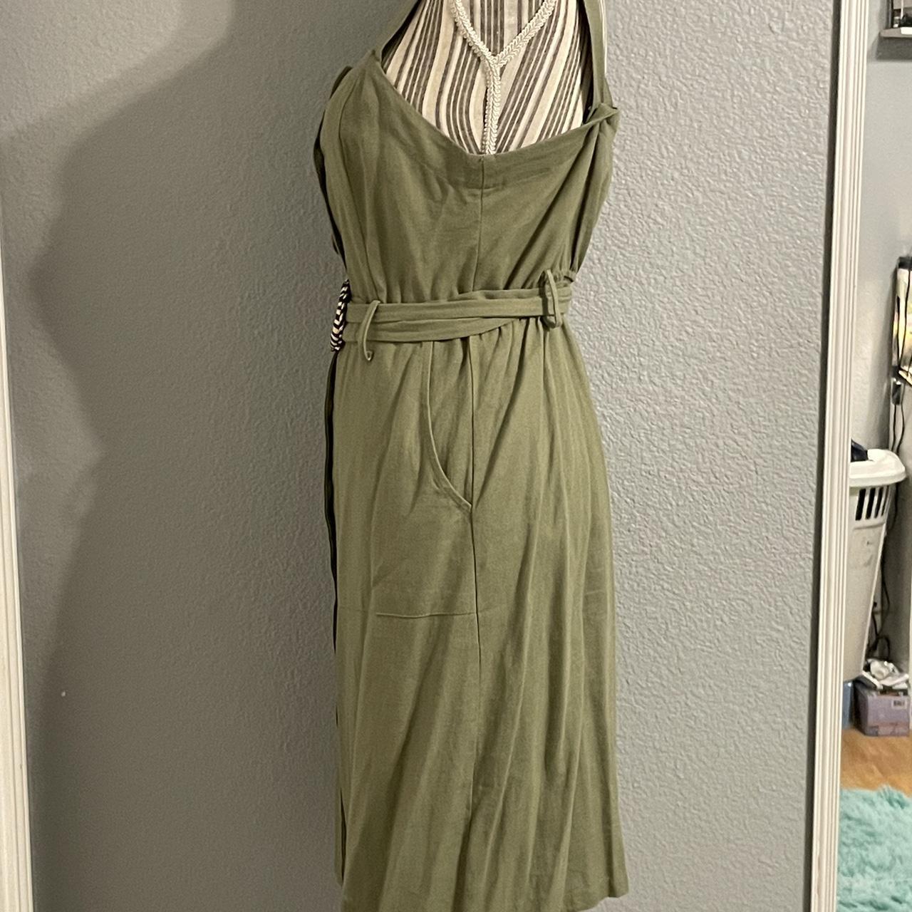 Sage green overalls dress with pockets and belt - Depop
