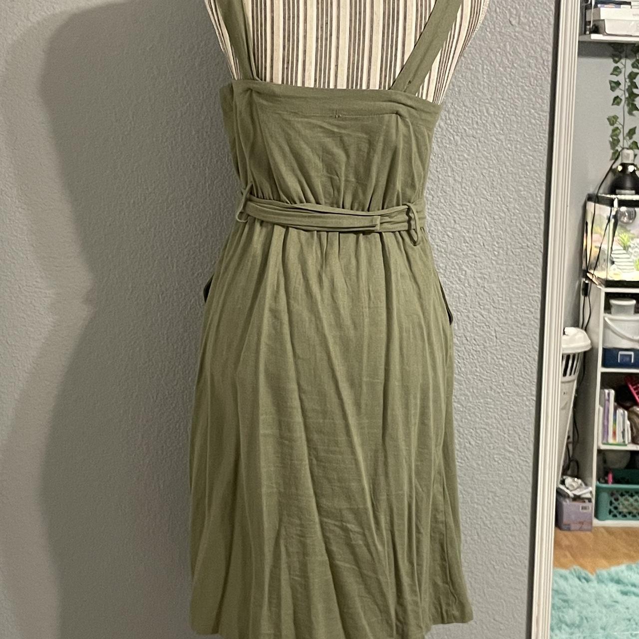 Sage green overalls dress with pockets and belt - Depop