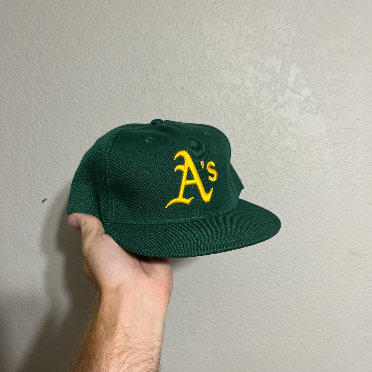 Oakland A's green and yellow snapback hat - Depop