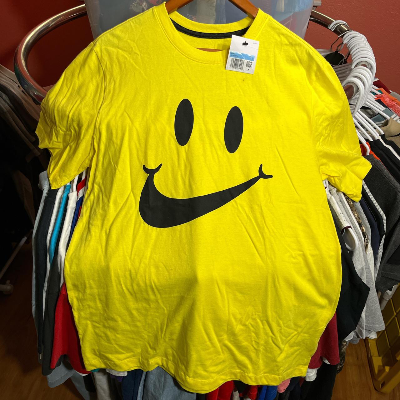 Yellow Nike smiley face T-shirt brand new Size: Medium - Depop