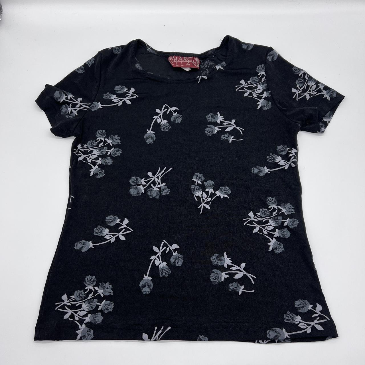 Vintage 90s black and grey rose top Brand: Marcy... - Depop