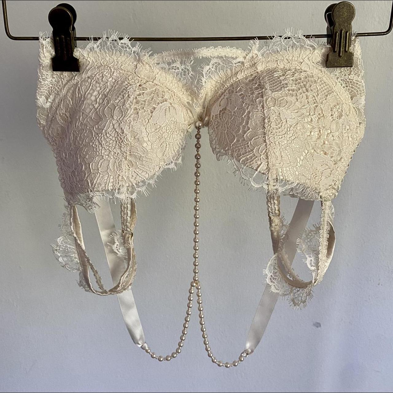 Silk lace Pleasure State Couture bra in ivory with... - Depop