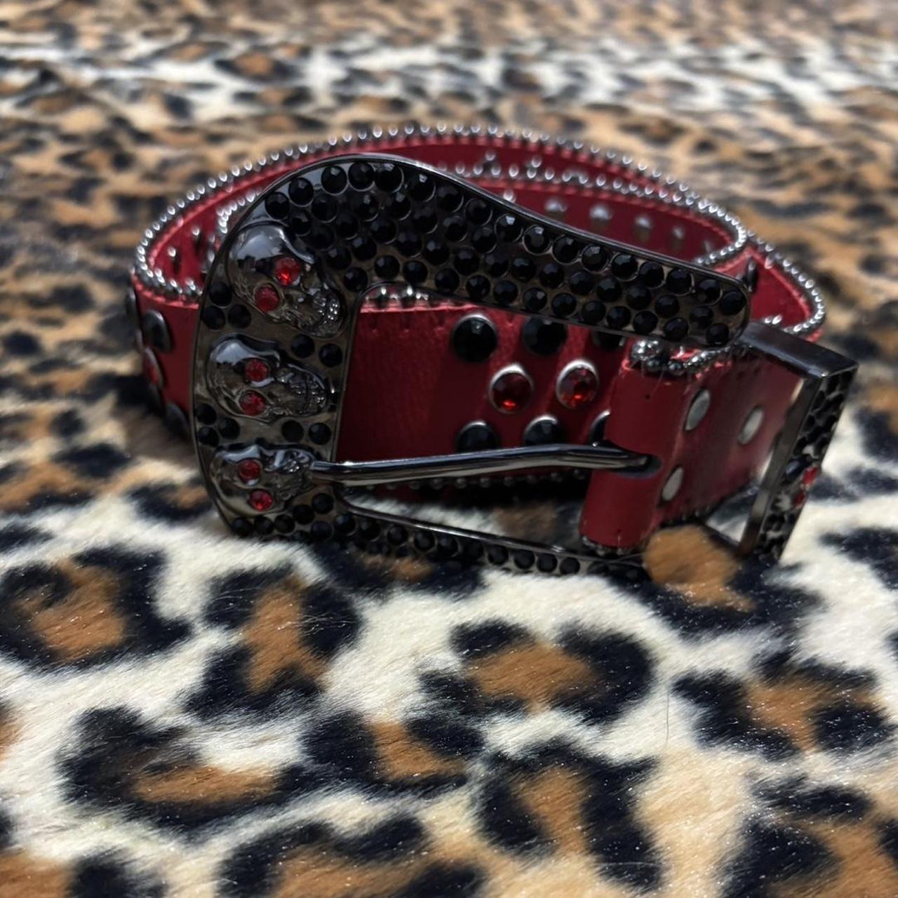 red and black emo rhinestone studded belt size xs!!... | Depop