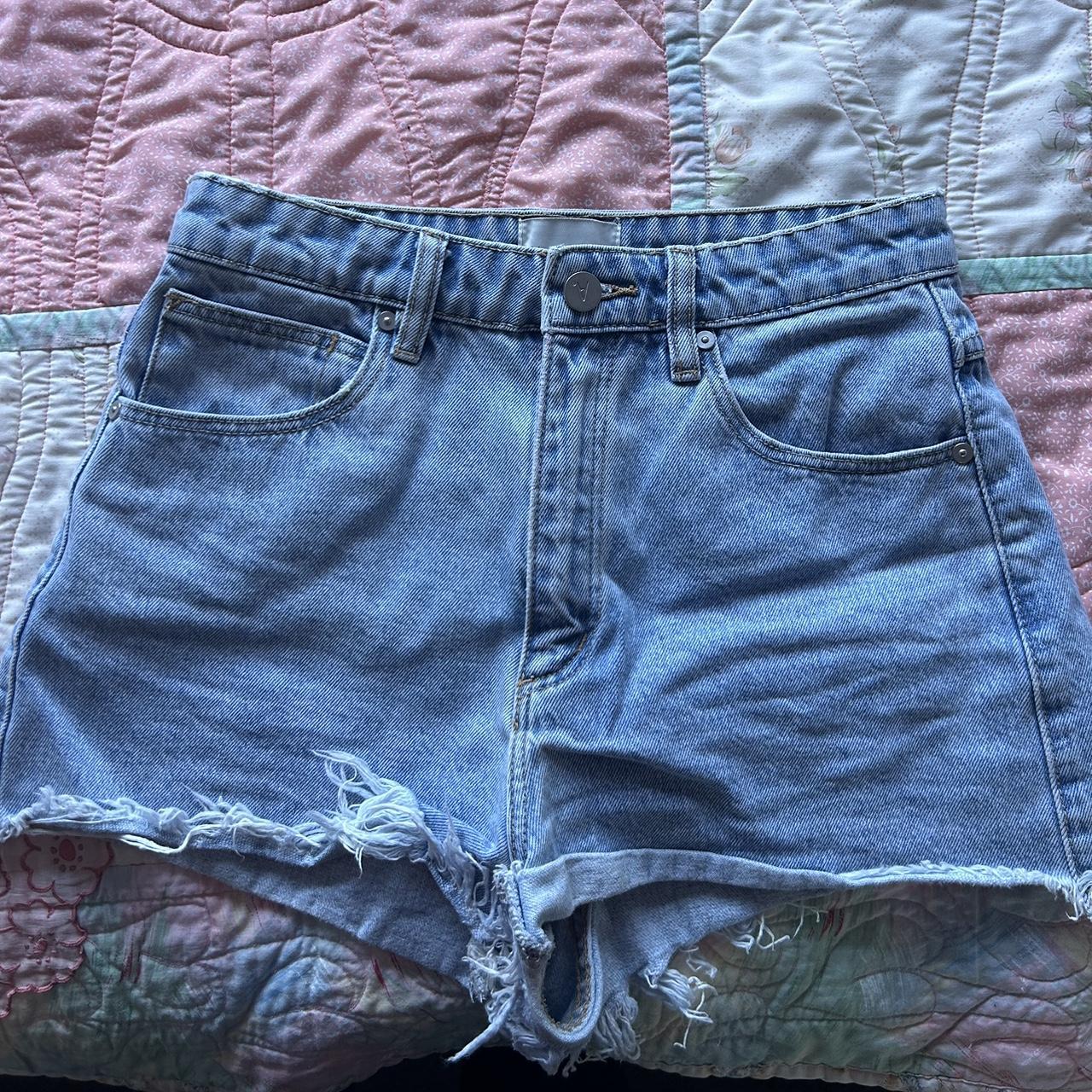 abrand short shorts light wash blue denim size... - Depop