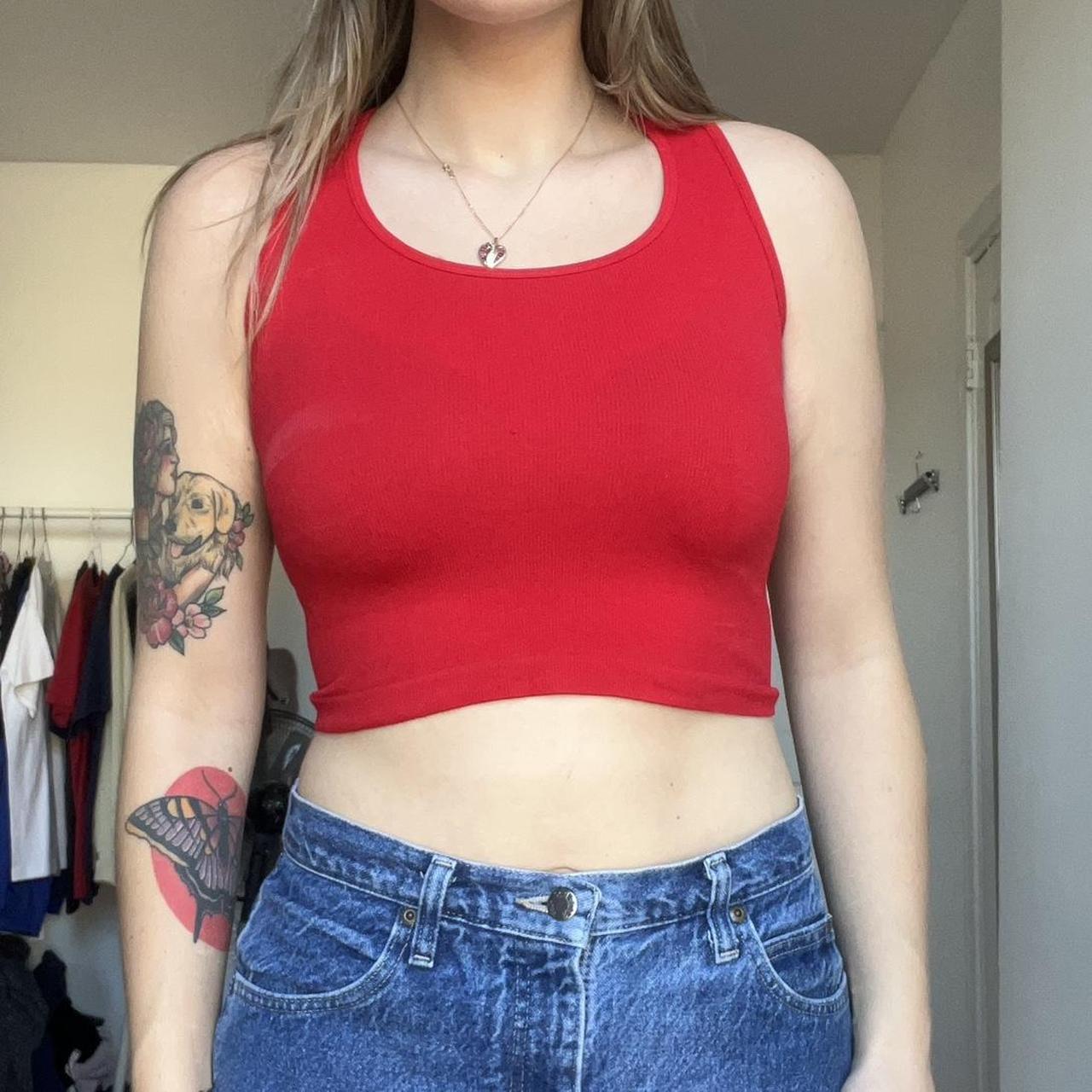 Poof! cropped red activewear tank. The tank is tight... - Depop
