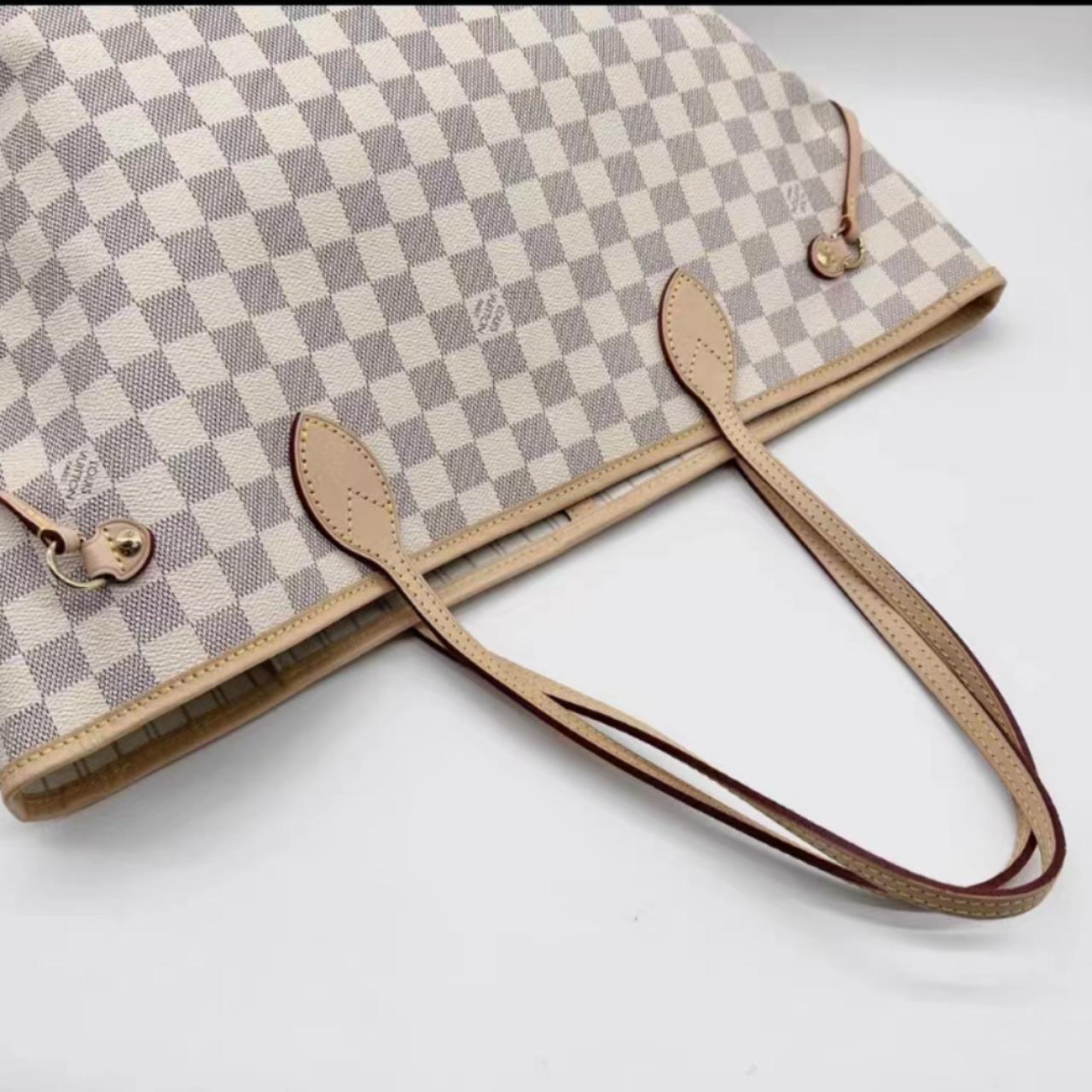 Louis Vuittonneverfull white checkerboard beige... - Depop