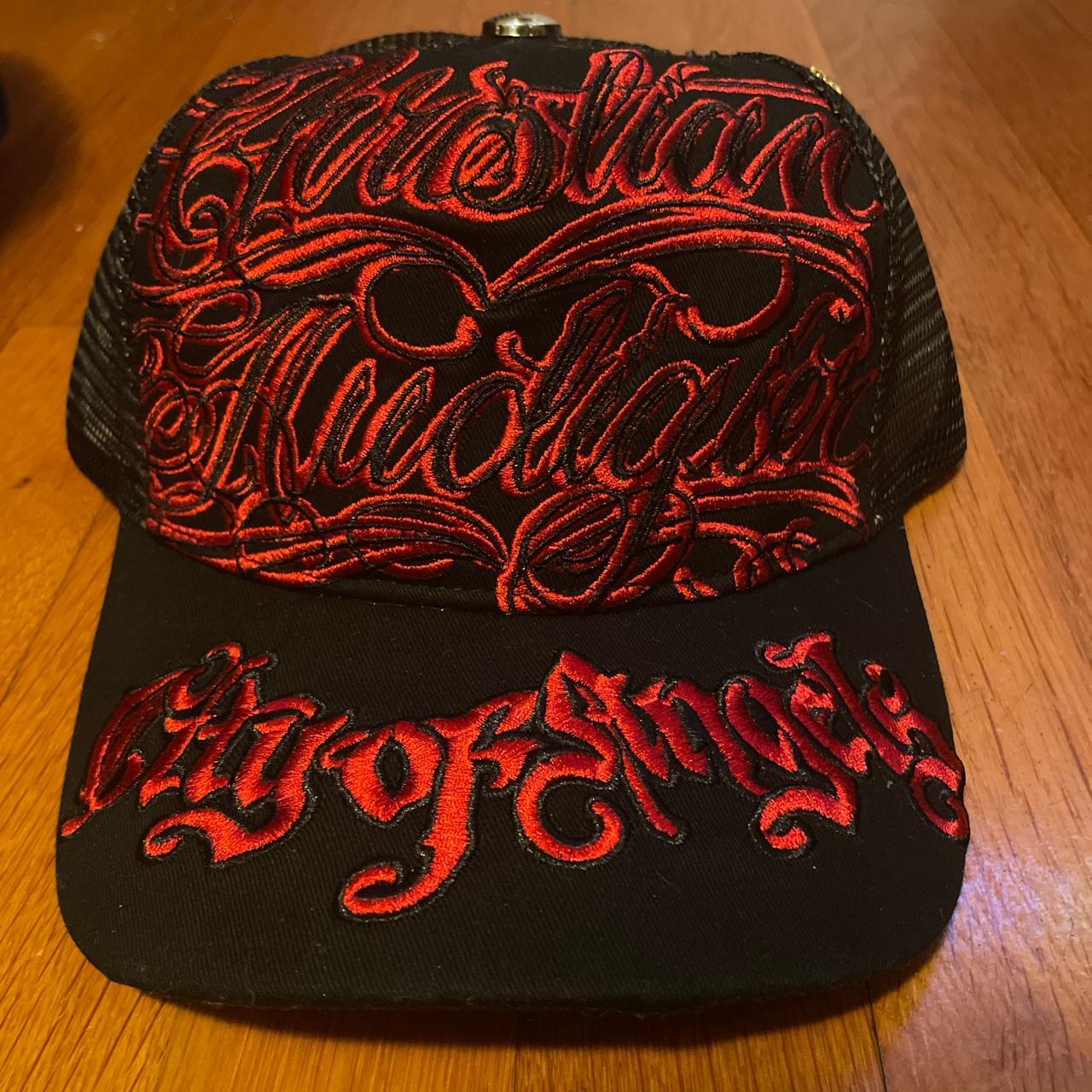 Ed Hardy Men's Black and Red Hat | Depop
