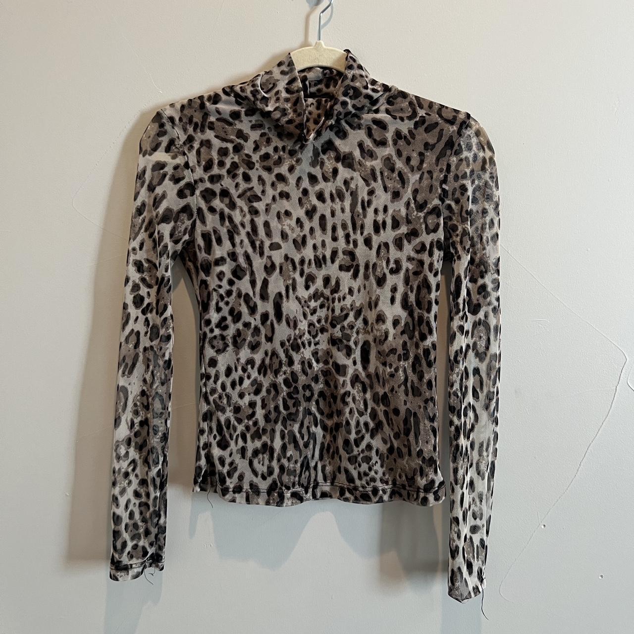 cheetah print mesh turtle neck top - Depop
