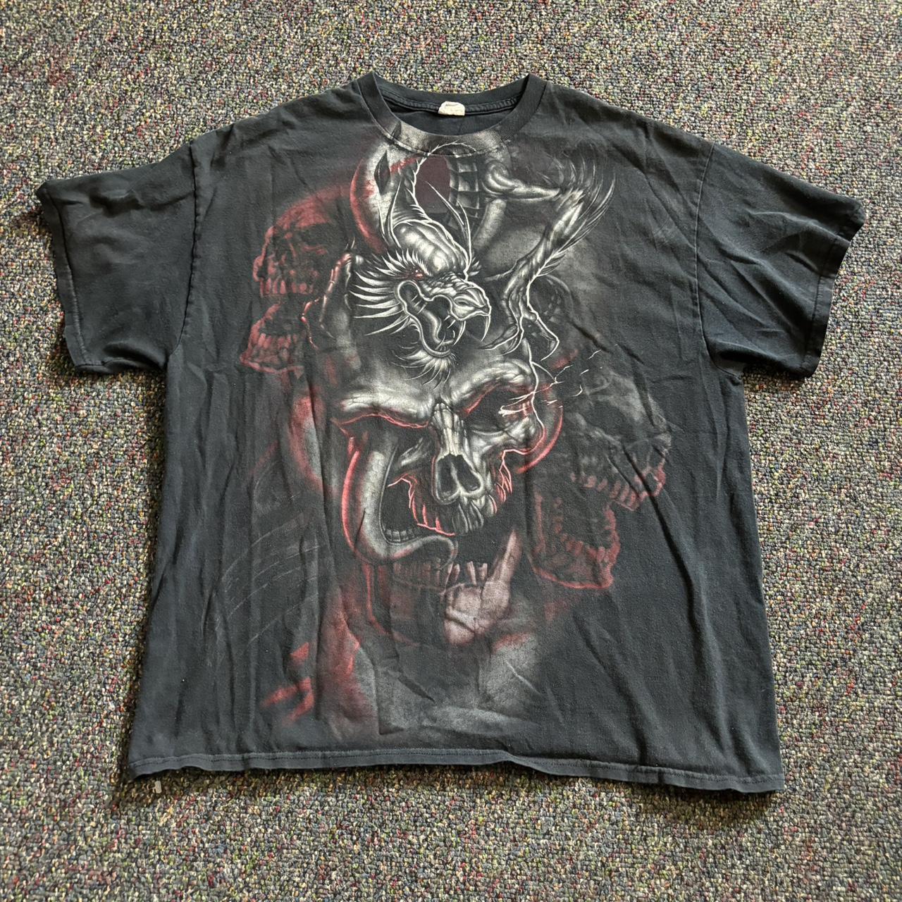 Y2K front skull and dragon print -size XL -open to... - Depop