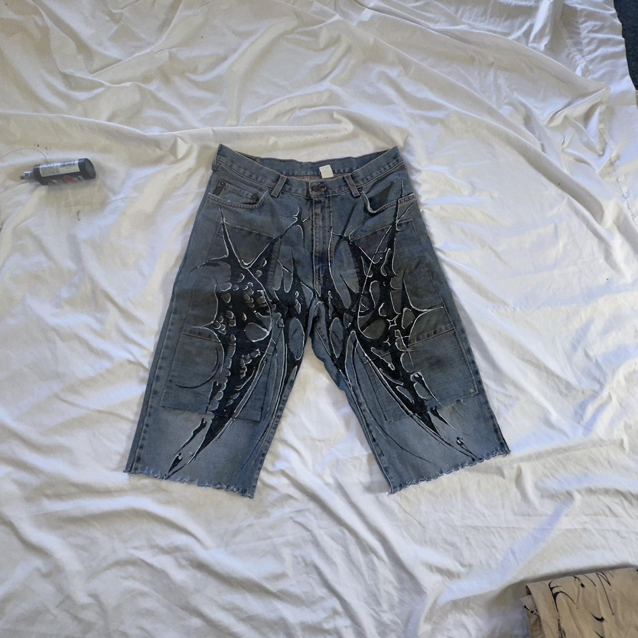 “rusted” poser punk metal jorts black n’ white... - Depop