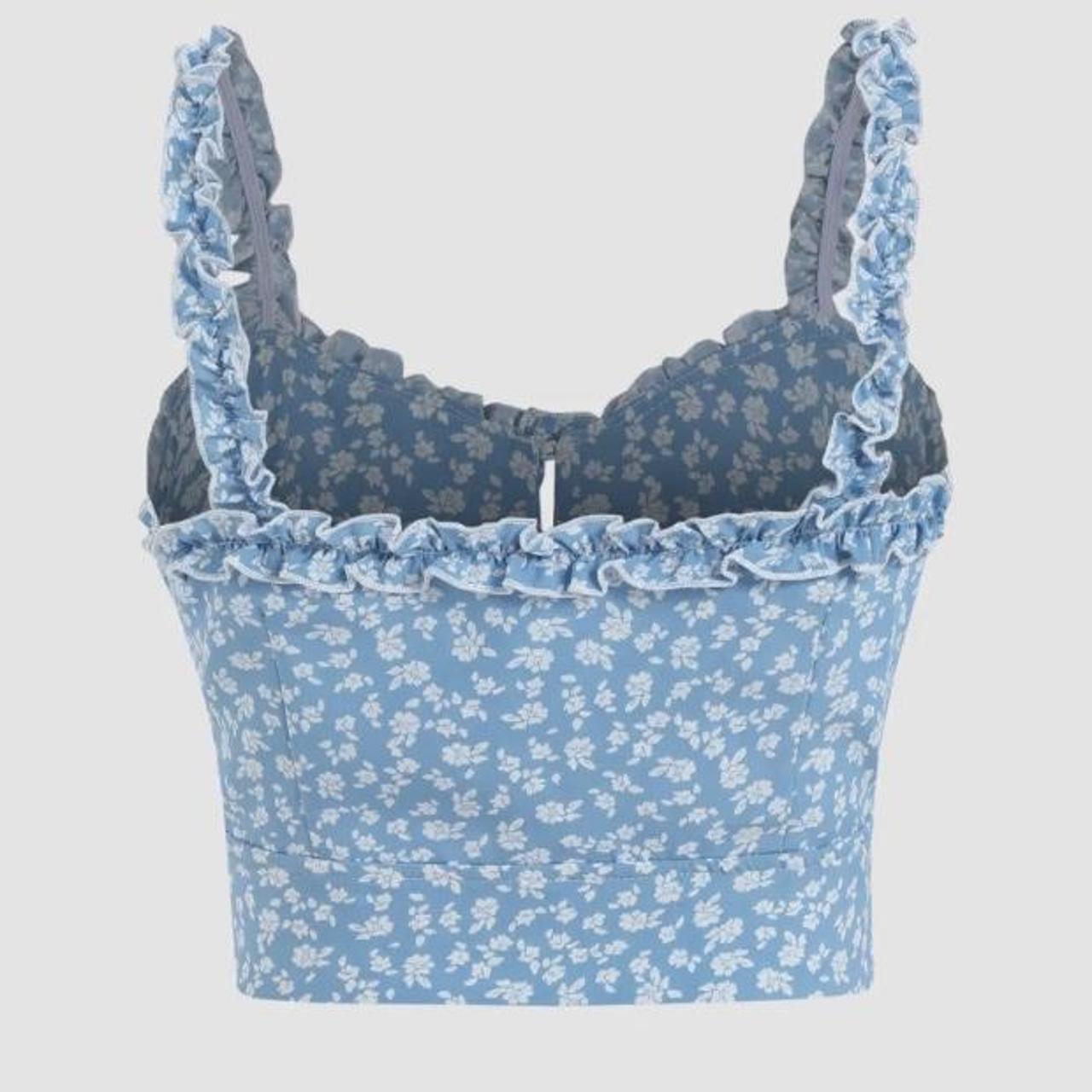 Cider Women's Blue and White Crop-top | Depop