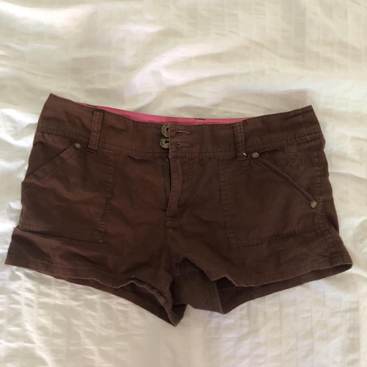 brown cargo mini shorts!! piping hot size 12, but... - Depop