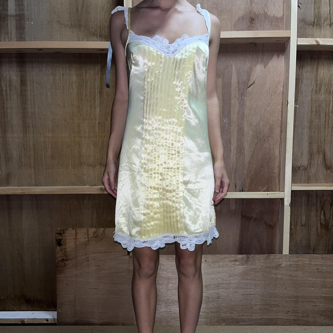 yellow satin midi dress beauty and the beast... - Depop