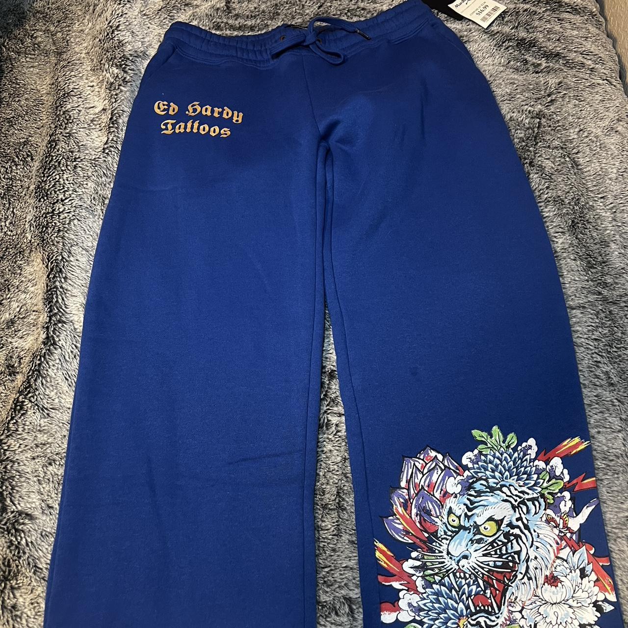 Ed Hardy Tiger Lotus Flare Sweatpants Depop