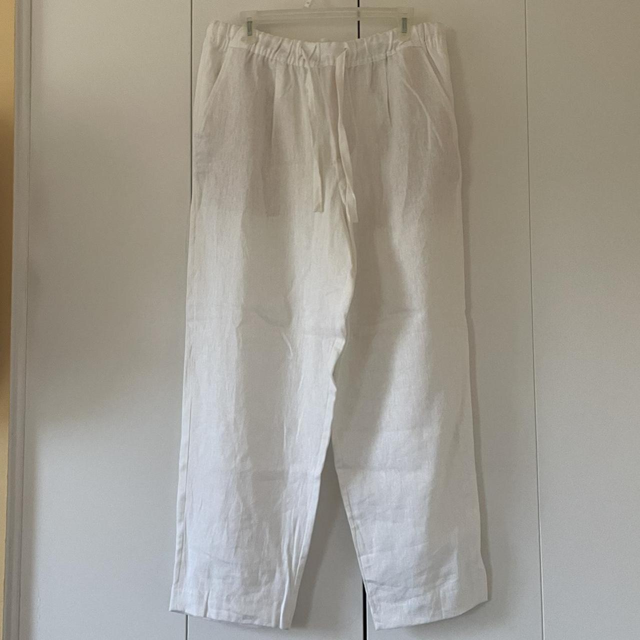 zara size large wide leg white linen drawstring... - Depop