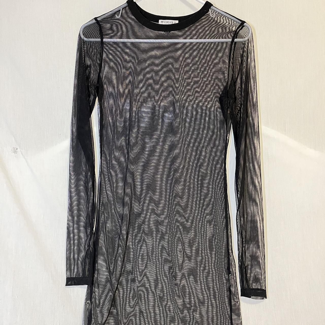 Forever 21 Black Mesh Long Sleeve Dress Swim Cover Up - Depop