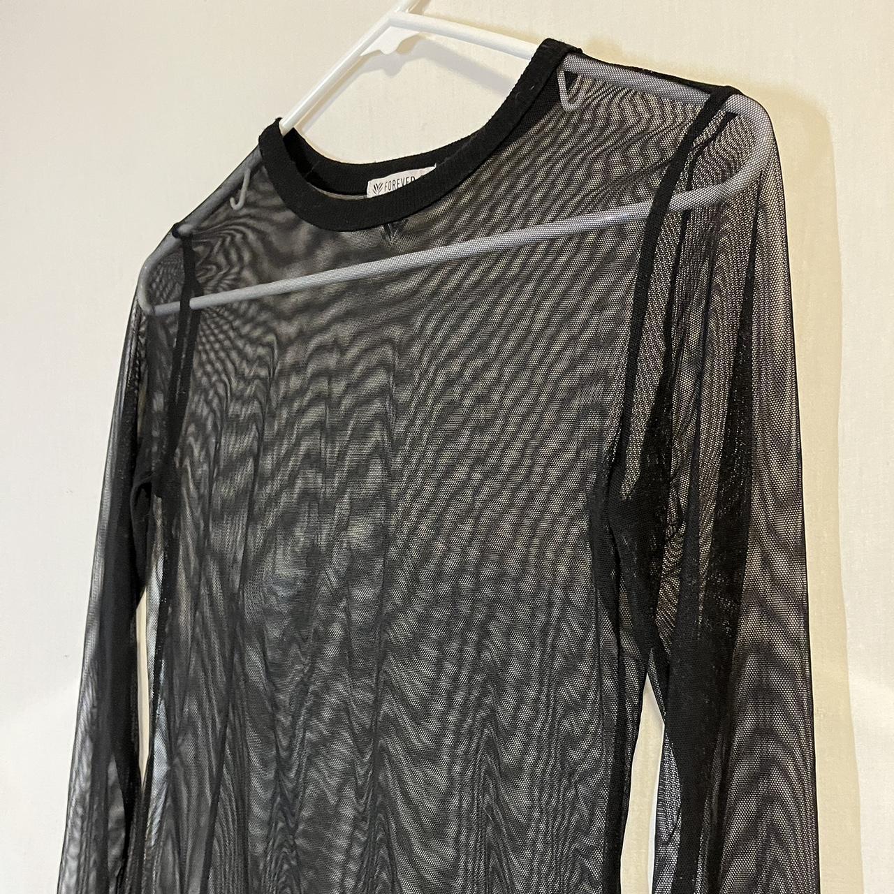 Forever 21 Black Mesh Long Sleeve Dress Swim Cover Up - Depop