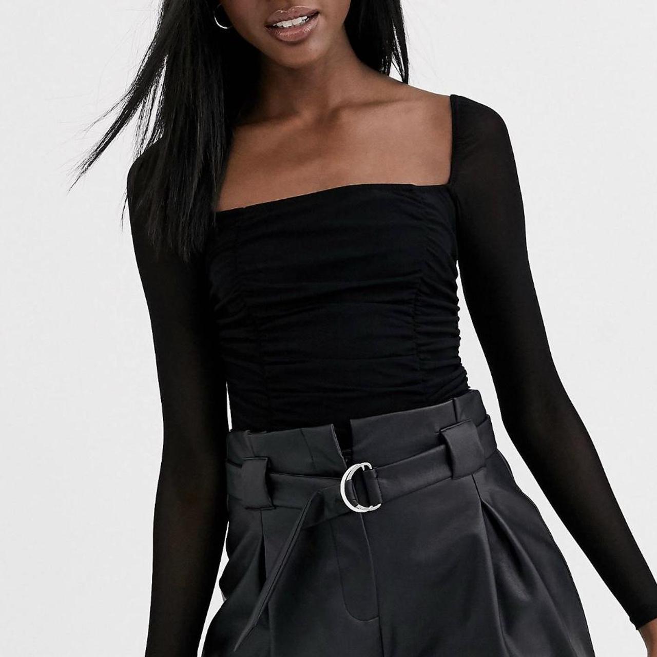 SOLD OUT ASOS square neck body with sheer sleeve in... - Depop