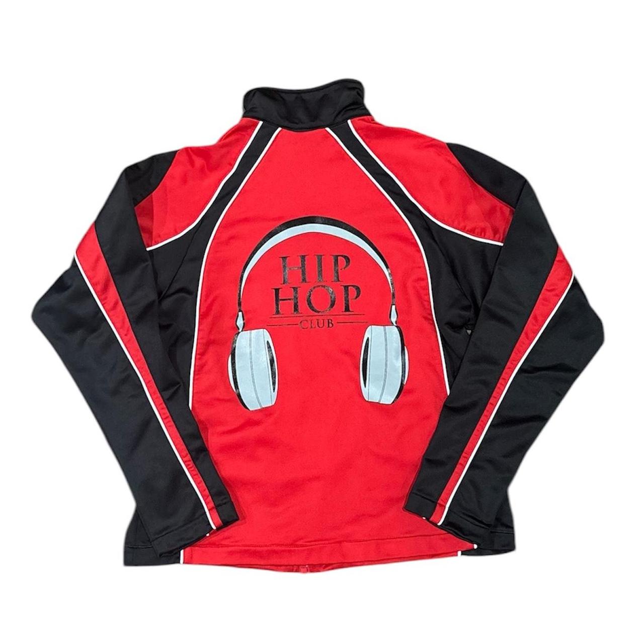 red racing style zip up jacket with white and black... - Depop