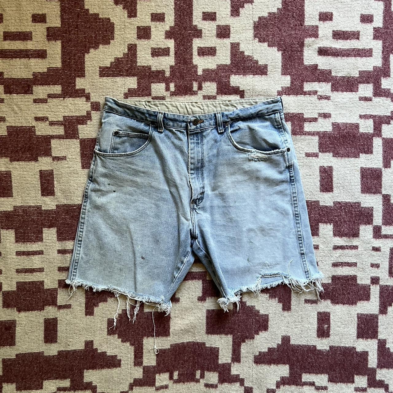 vintage distressed cut off wrangler denim jean jorts... - Depop