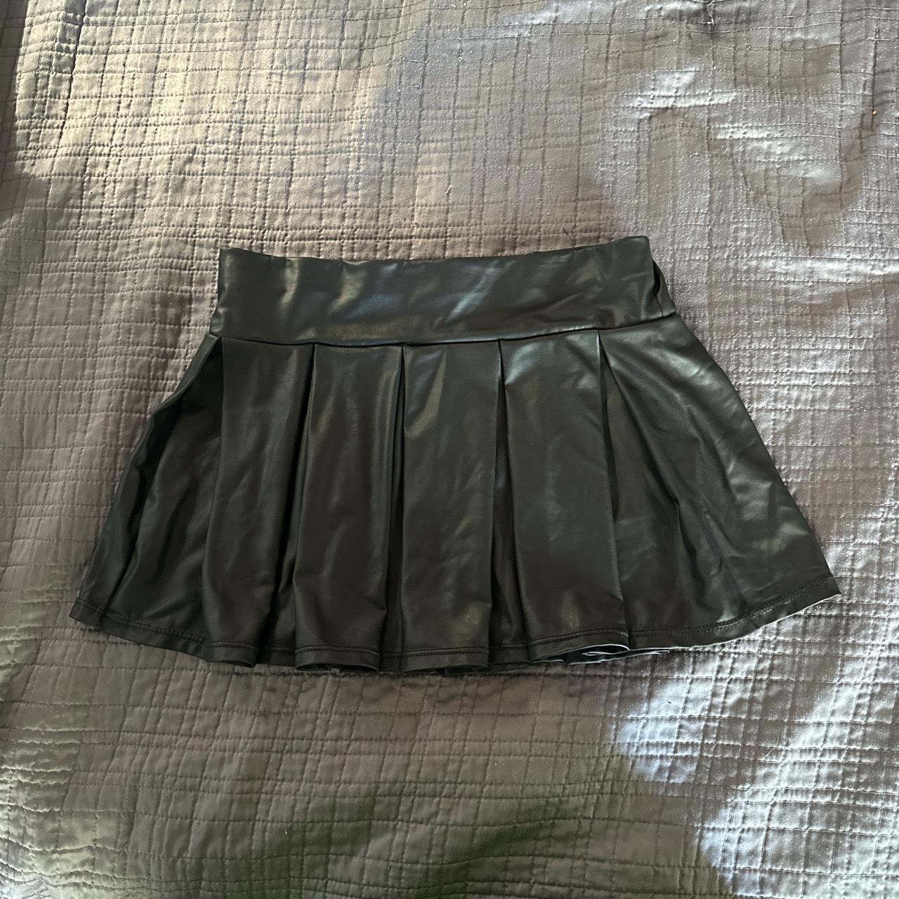 Body rage faux leather pleated mini skirt (medium) - Depop