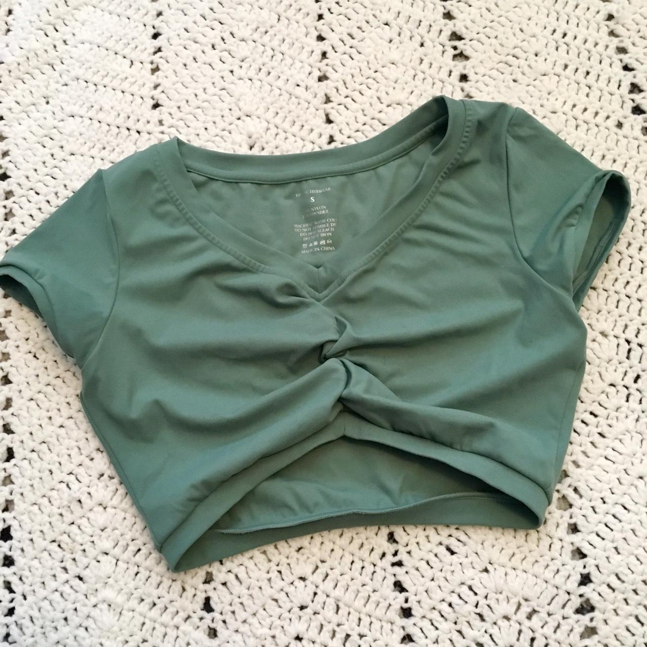 Scrunch Front Sage Green Cap Sleeve Crop Top... | Depop