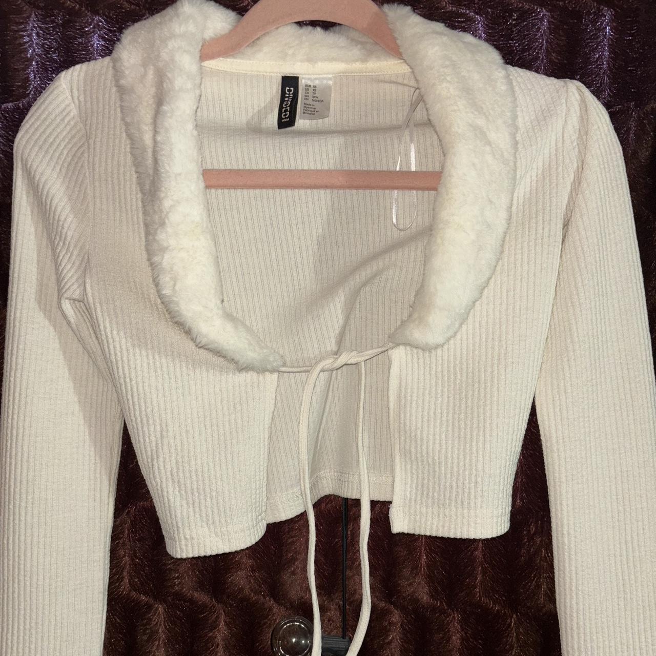Fuzzy collar Y2K ribbed long sleeve, super cute,... - Depop