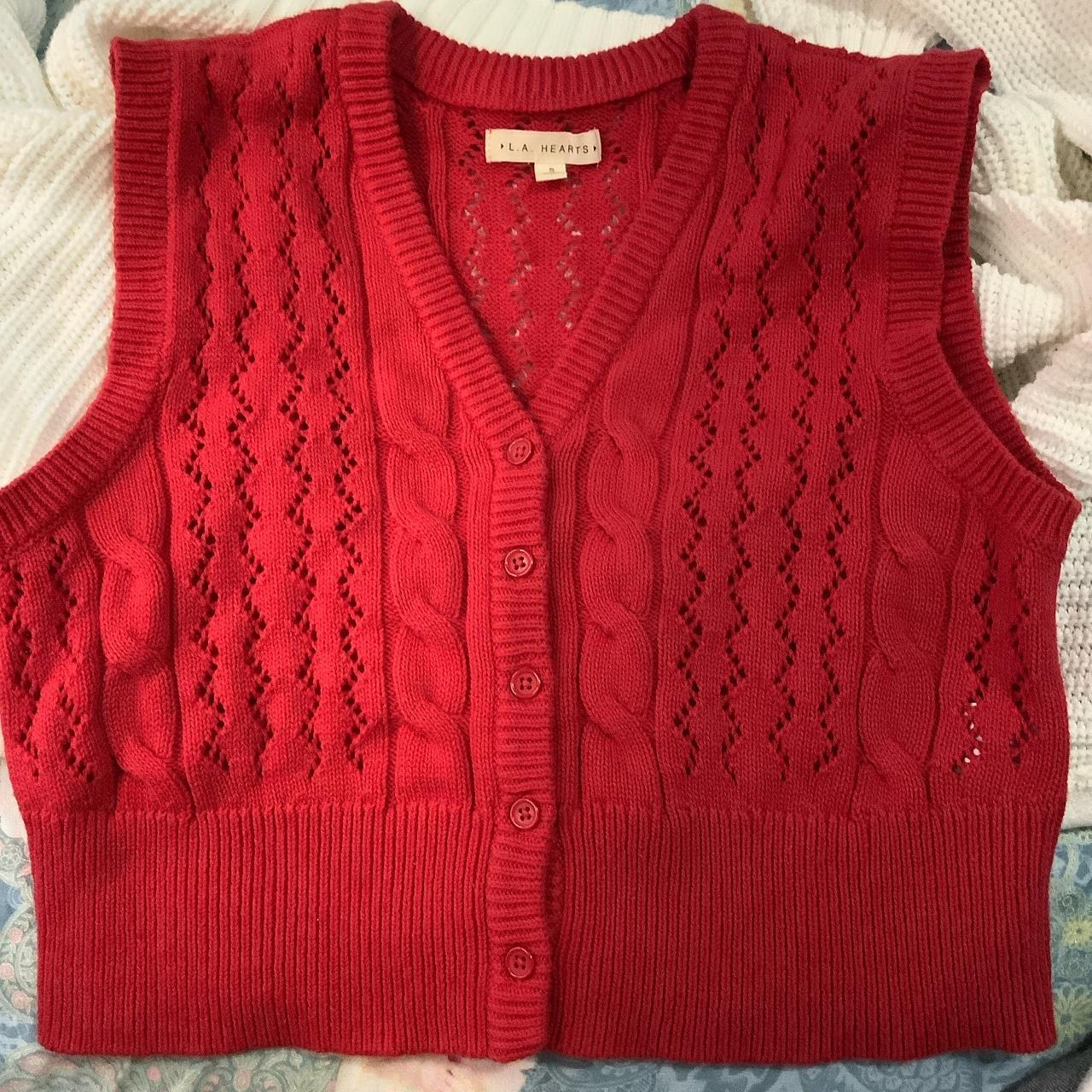 pacsun la hearts red cropped vest cardigan... - Depop