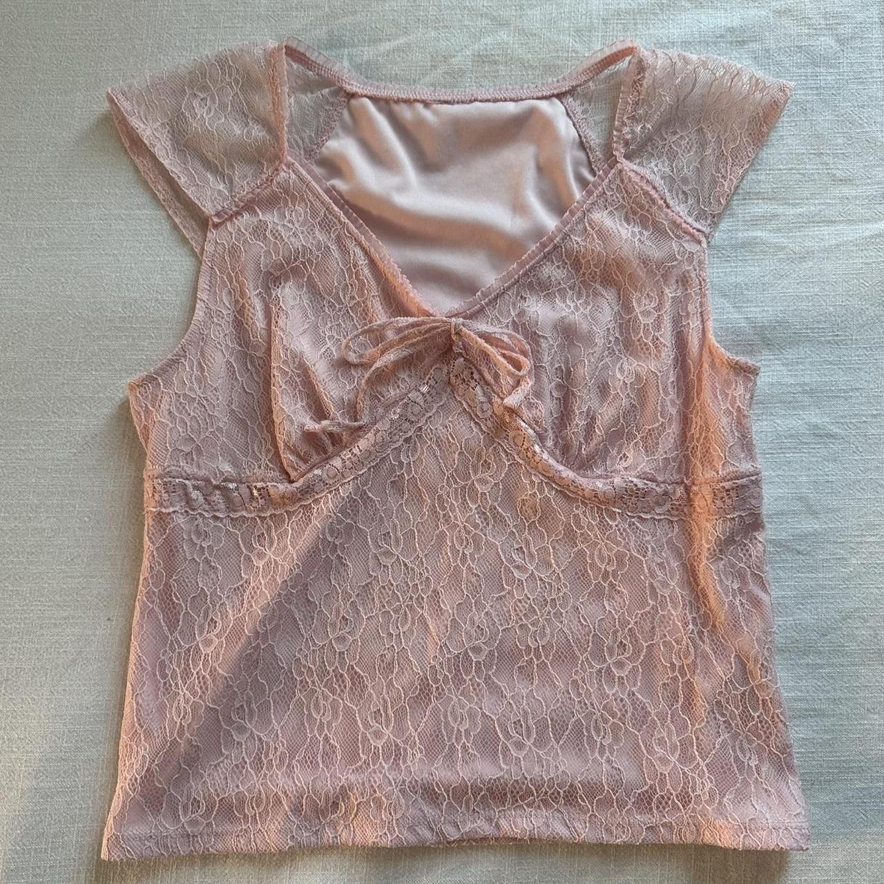 Baby Pink Lacey Top 🩰 ⭐️Fits like a M ⭐️Cute bow in... | Depop