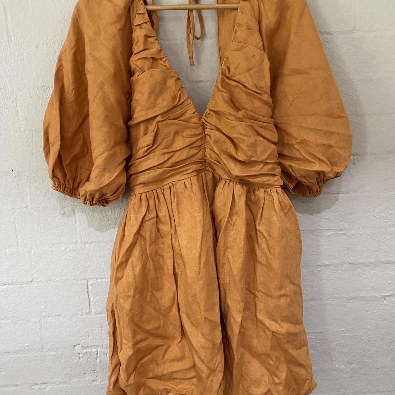 Aere tan mini dress linen gorgeous back detail &... | Depop