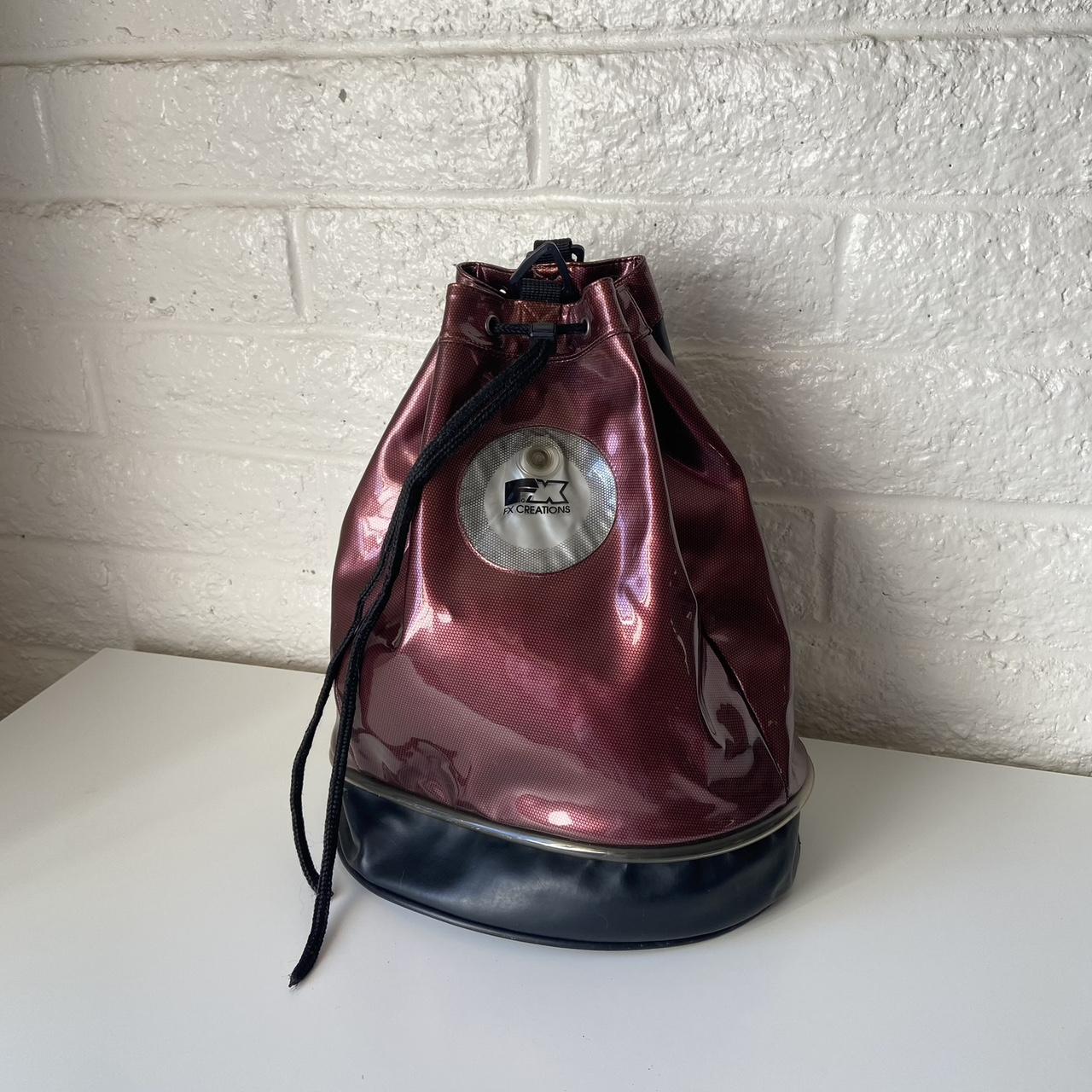 Sporty maroon and black large bucket bag with top... - Depop
