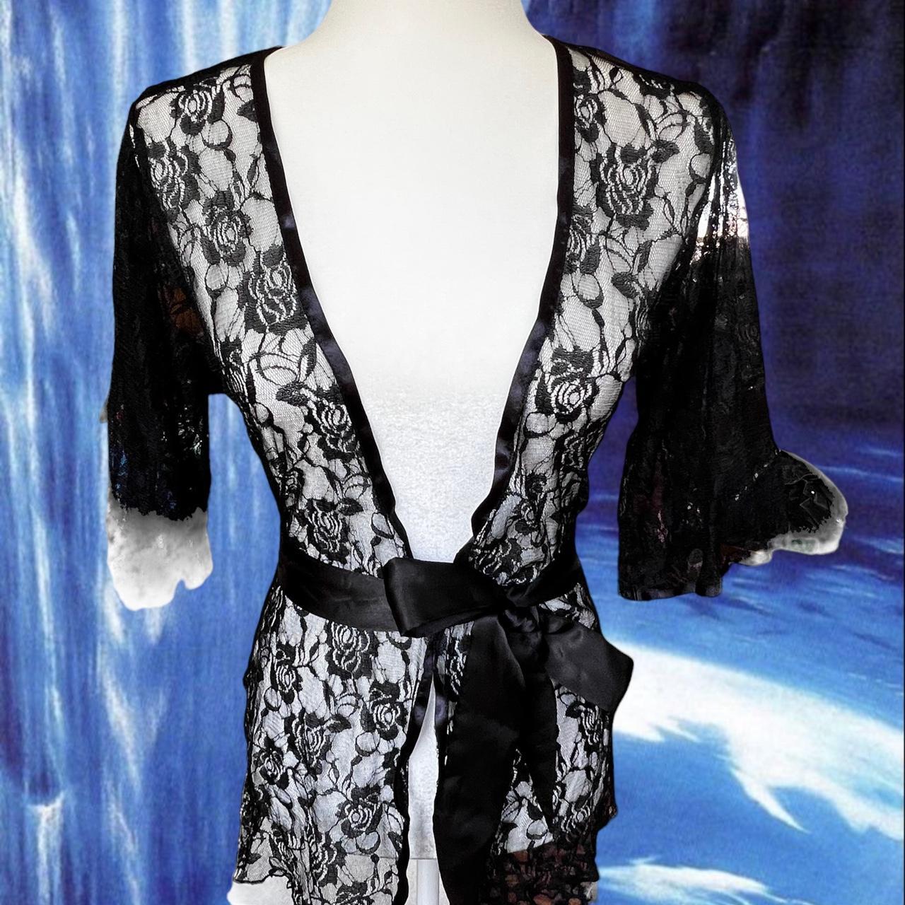 Dreamgirl Black Lace Wrap Top Size Small Satin Belt Depop