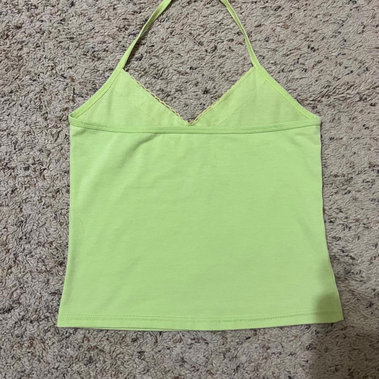 y2k neon green lace halter top yellow lace trim w... - Depop