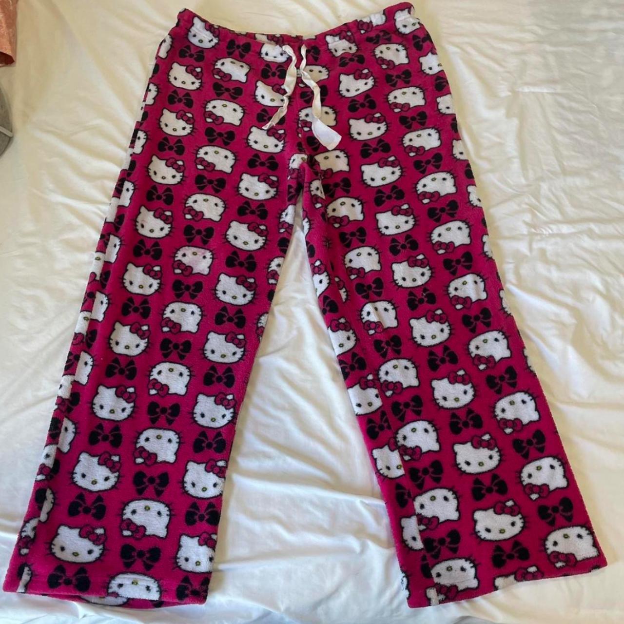 authentic fuzzy hello kitty pajama pants pink w... - Depop