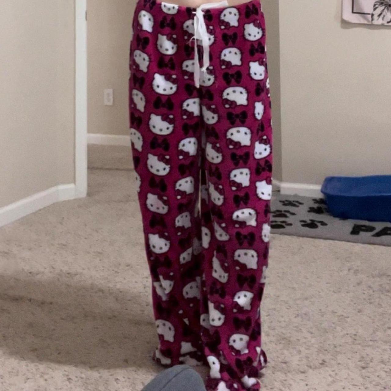 authentic fuzzy hello kitty pajama pants pink w... - Depop