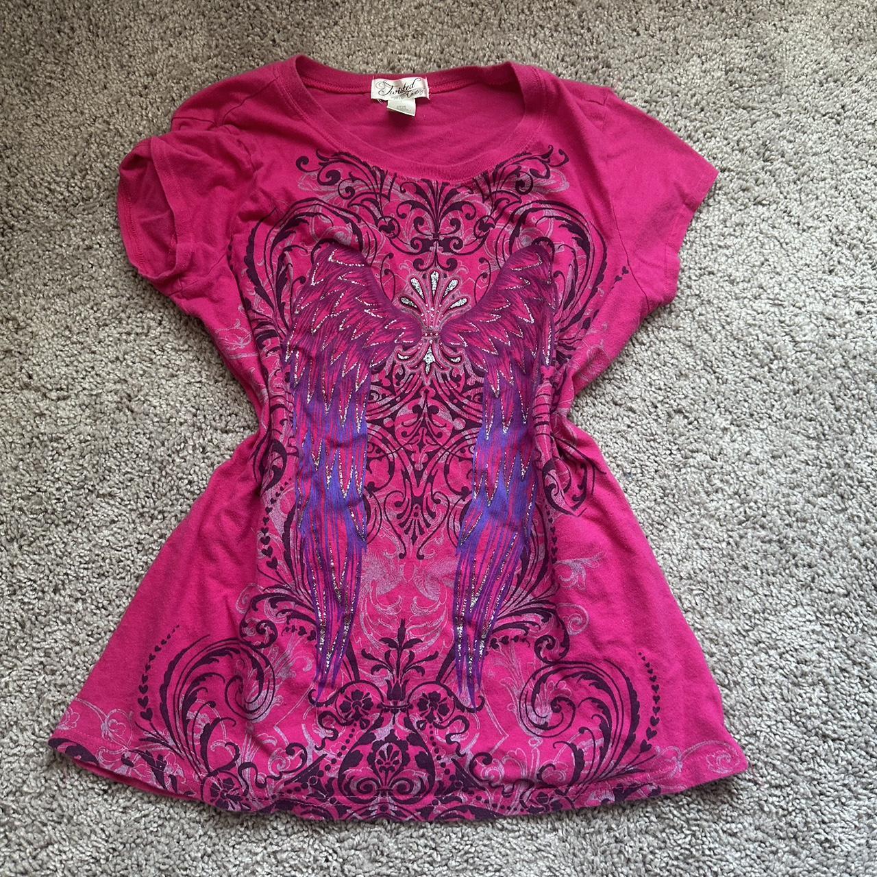 Pink and purple angel wings graphic tee... - Depop