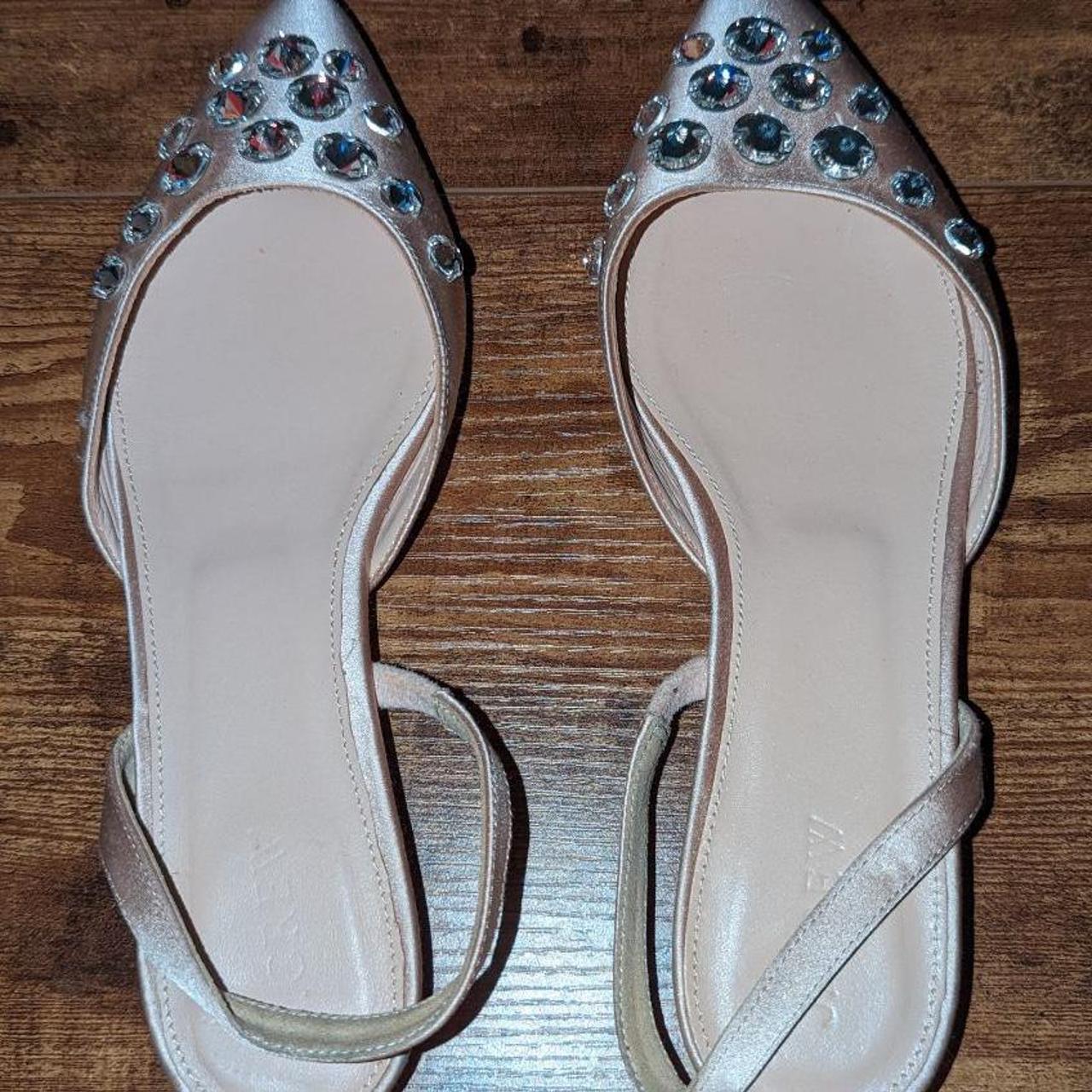 J. Crew Bedazzled Satin Pointy Slingback Flats -... - Depop