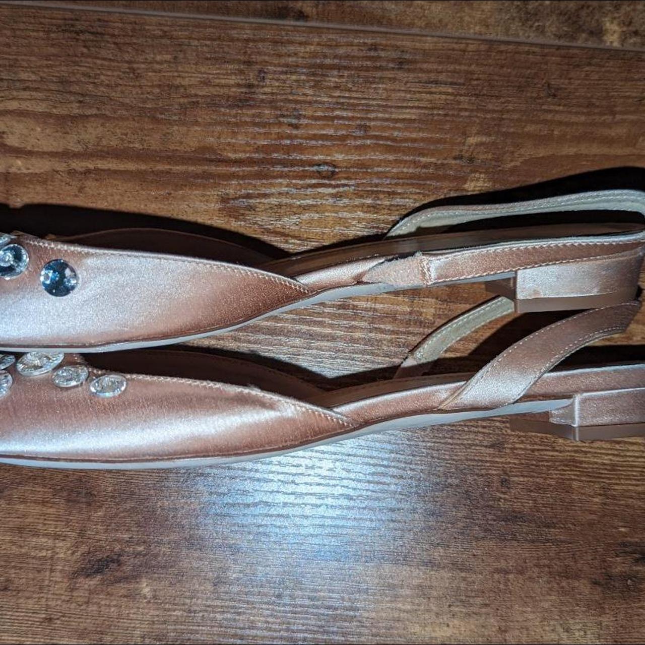 J. Crew Bedazzled Satin Pointy Slingback Flats -... - Depop