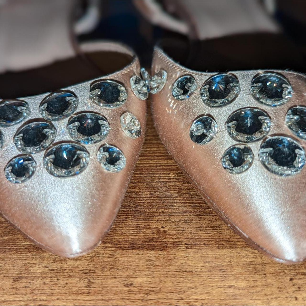 J. Crew Bedazzled Satin Pointy Slingback Flats -... - Depop