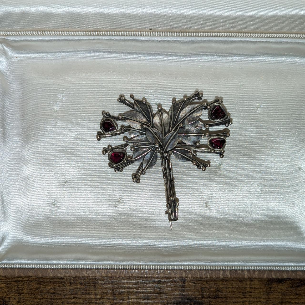 Handmade vintage silver garnet tree brooch No major... - Depop