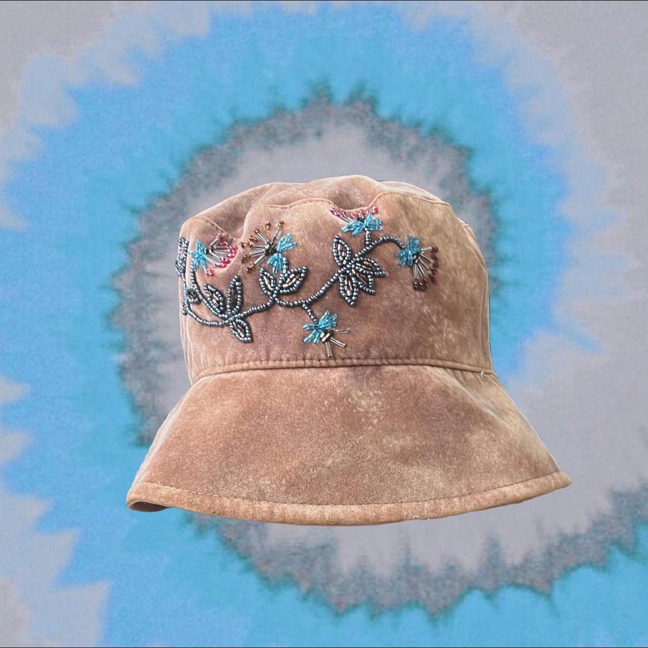 Beaded suede bucket hat ⚡️floral beaded embroidery... - Depop
