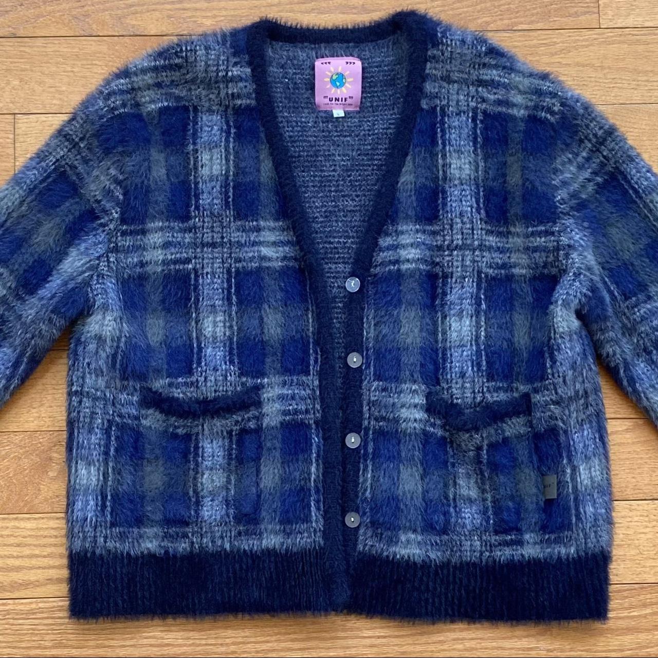 UNIF Women's Blue and Navy Cardigan | Depop
