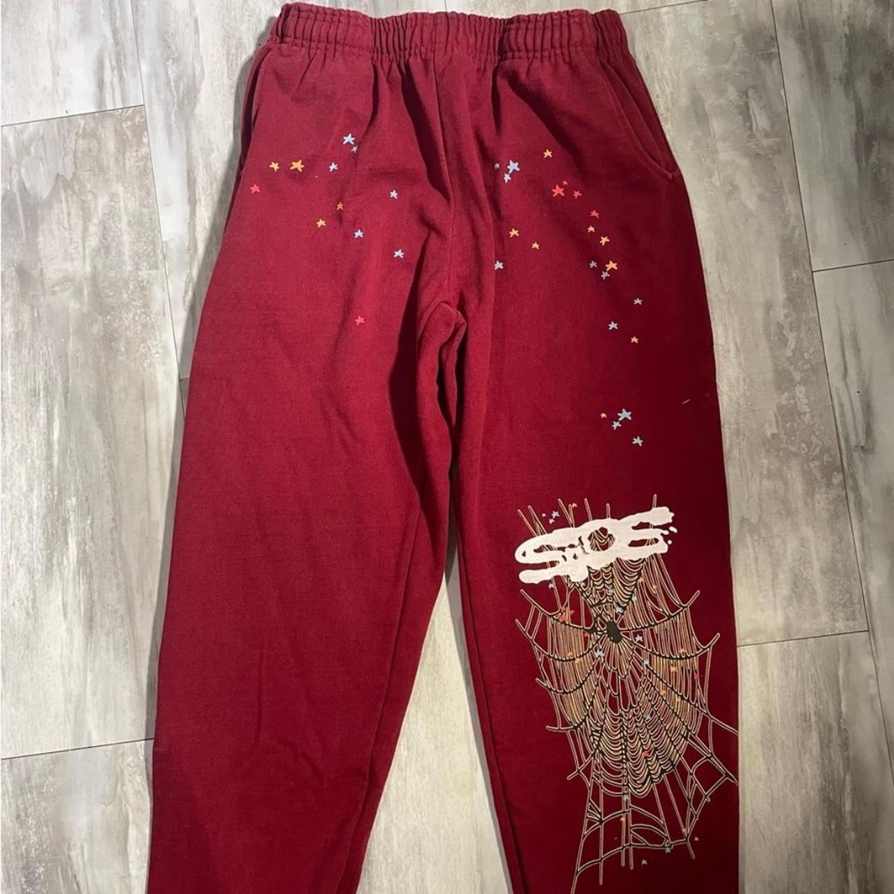 Sp5der Logo Sweatpants Color: Maroon #sp5der... | Depop
